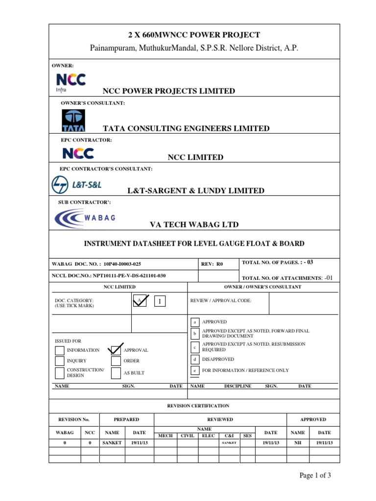 Level Gauge Datasheet for Power Project | PDF | Buoyancy | Mechanical ...