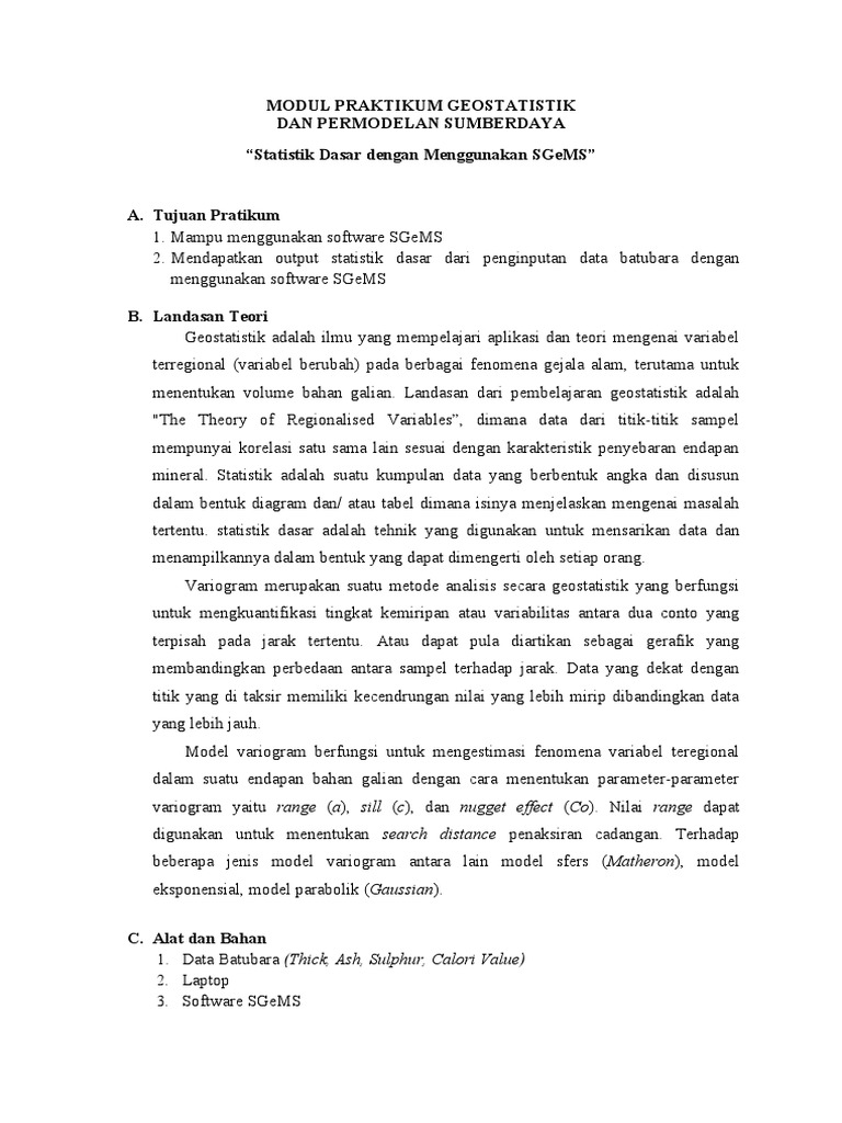 Modul Praktikum Basic Statistics SGeMS | PDF