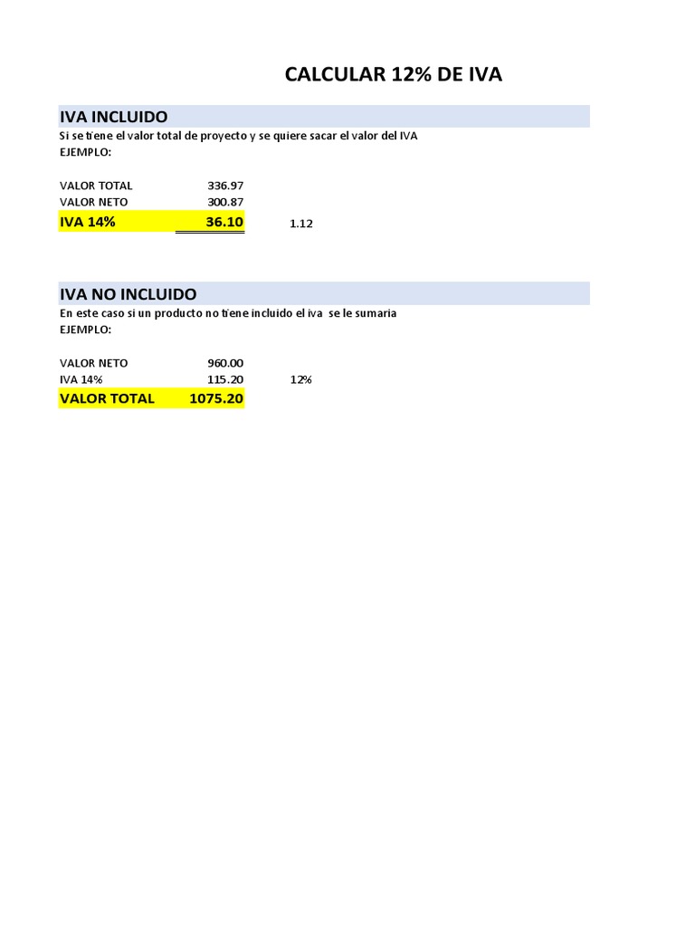 Calculo Del Iva 12% | PDF
