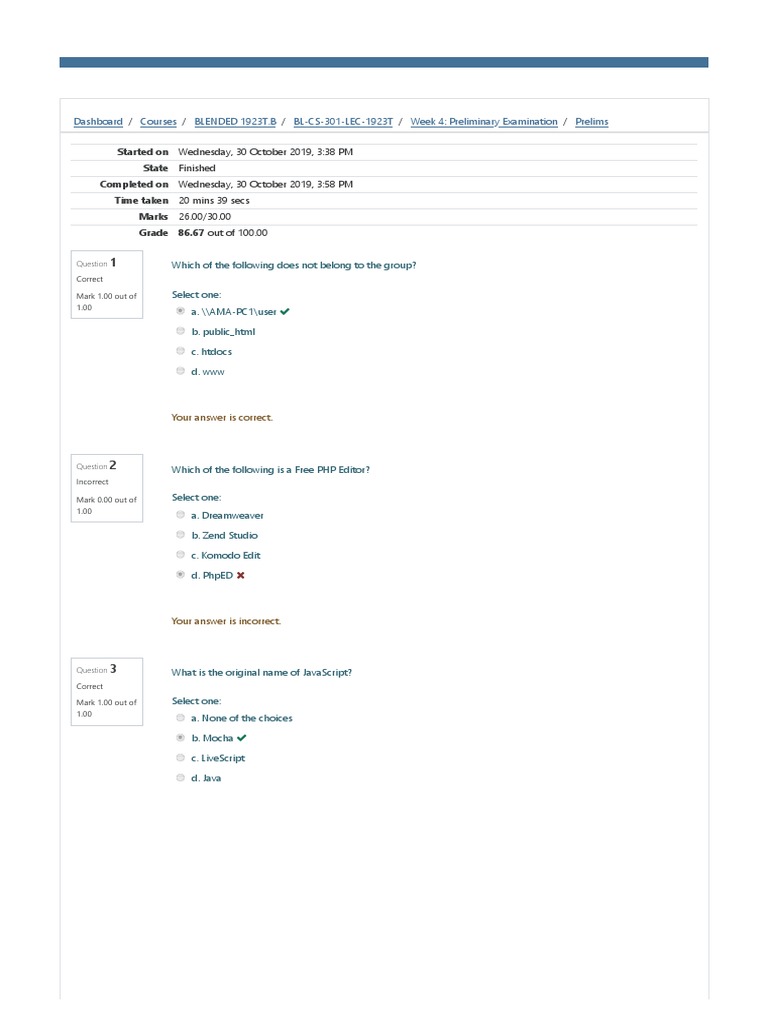 Prelims - Attempt Review PDF | PDF | Java Script | Php