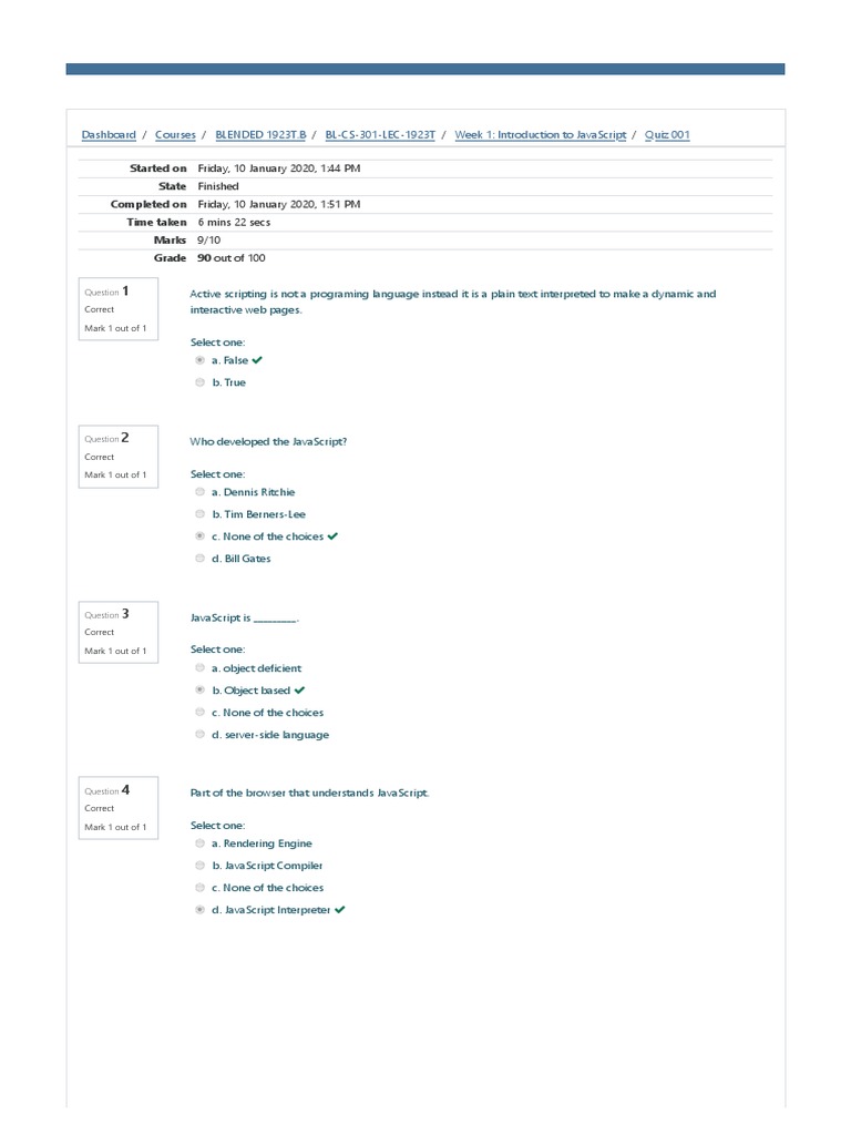 Quiz 001 - Attempt Review4 PDF | PDF | Html Element | Java Script