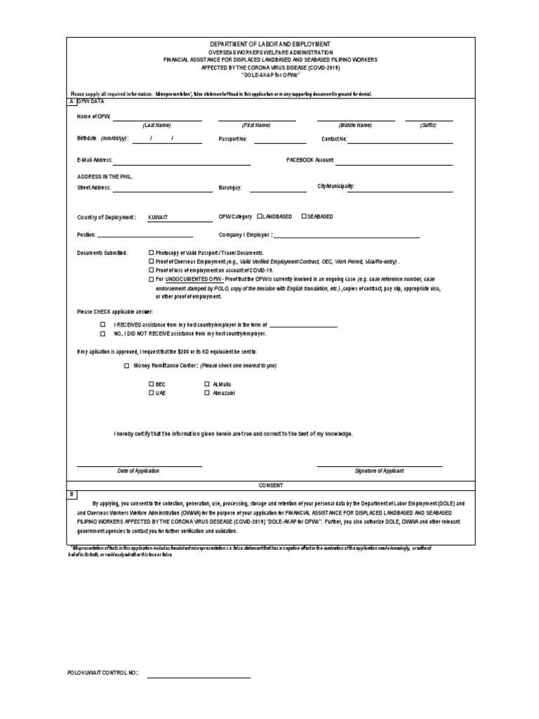 2nd - Rev - POLOKWT DOLE AKAP Form PDF | PDF | Travel Visa | Employment