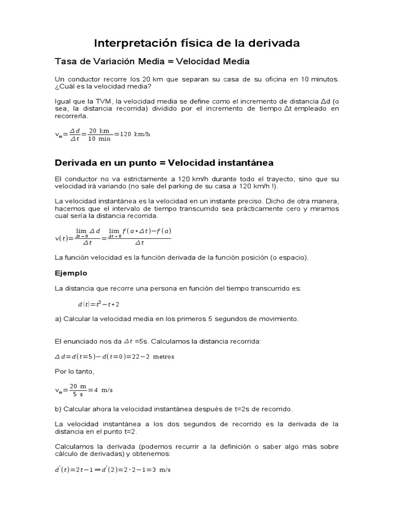 TP Interpretacion Fisica de La Derivada | PDF | Velocidad | Derivado