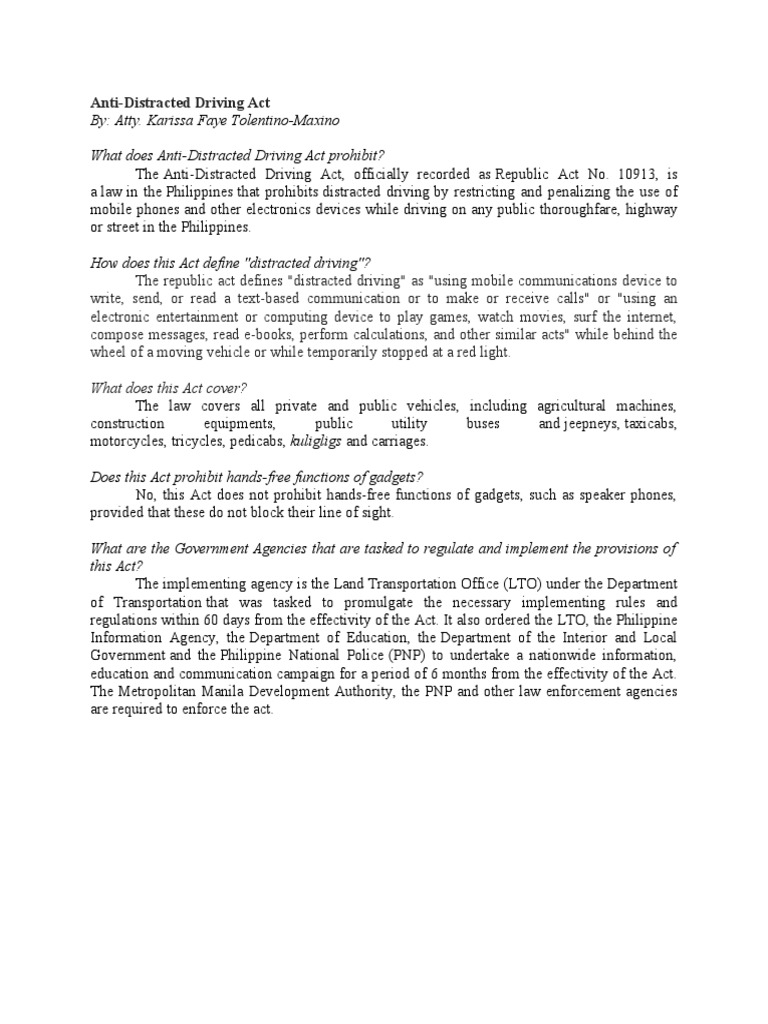 Anti-Distracted Driving Act | PDF