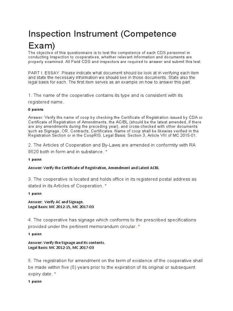 Inspection Instrument (Competence Exam) : Answer: Verify The ...
