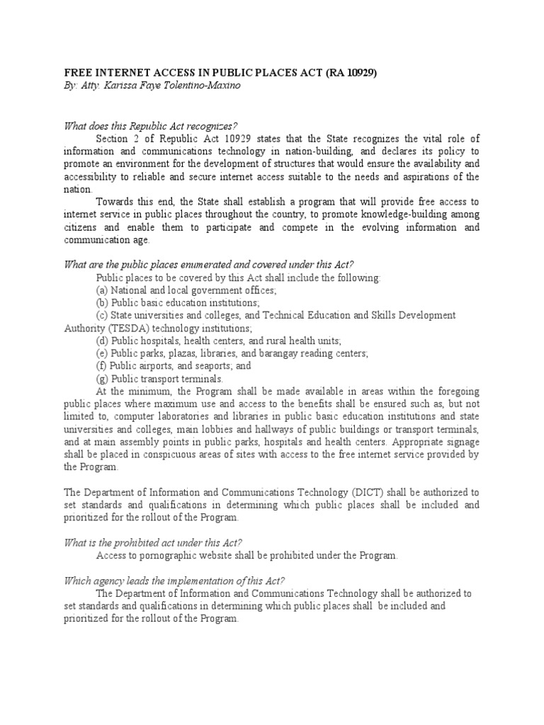 Free Internet Access in Public Places Act | PDF | Internet ...