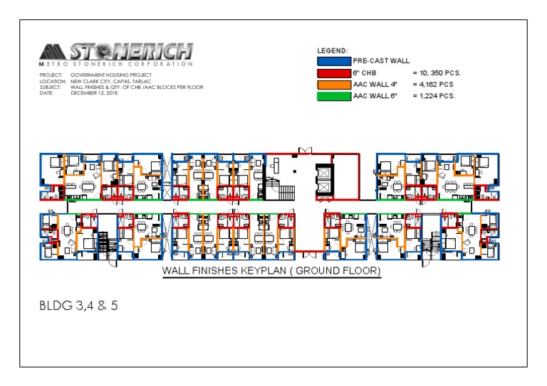 BLDG 3,4 & 5: Wall Finishes Keyplan (Ground Floor) | PDF