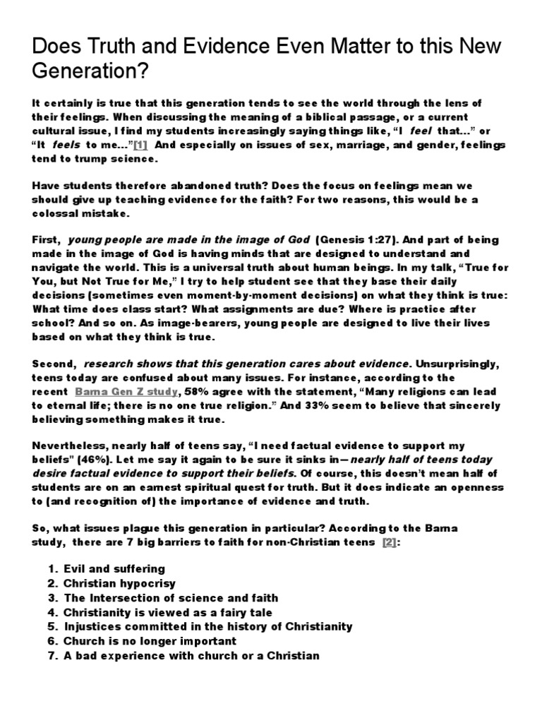 Does Truth and Evidence Even Matter To This New Generation? | PDF ...