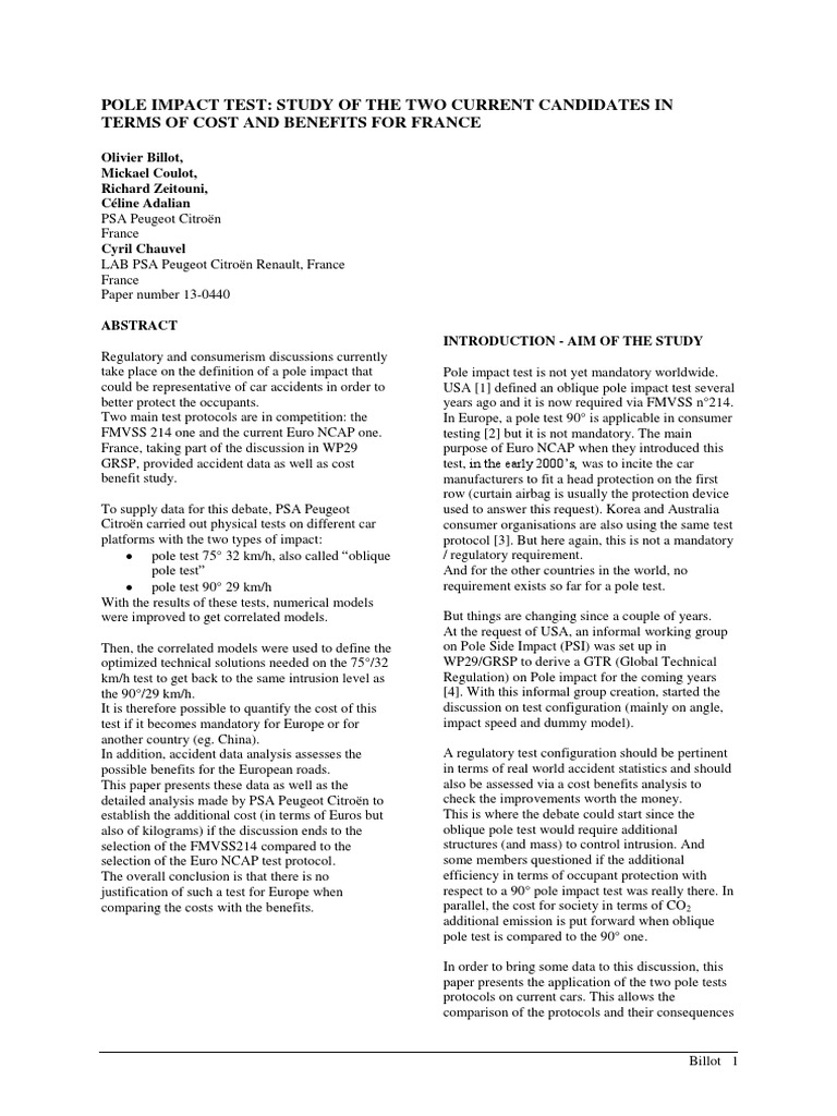 Pole Impact Test: Study of The Two Current Candidates in Terms of Cost ...