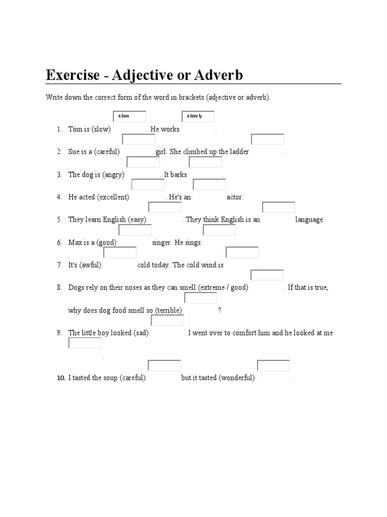 Adjective vs. Adverb Exercise Worksheet | PDF