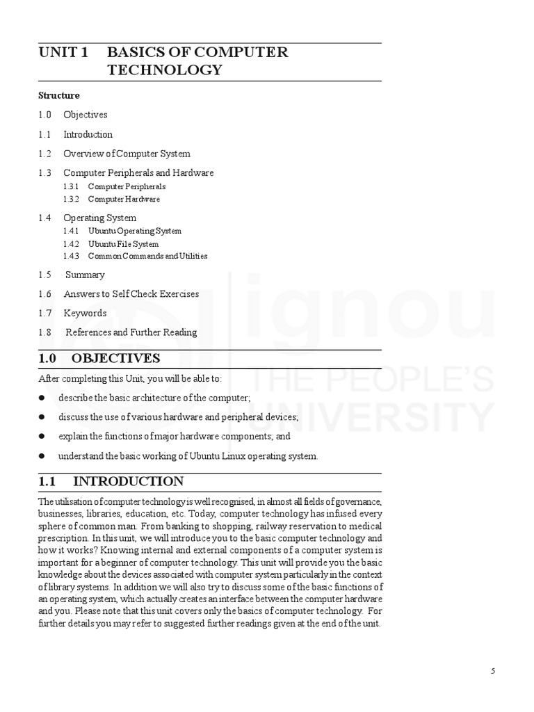 Unit 1 Basics of Computer Technology: 1.0 Objectives | PDF | Computer ...