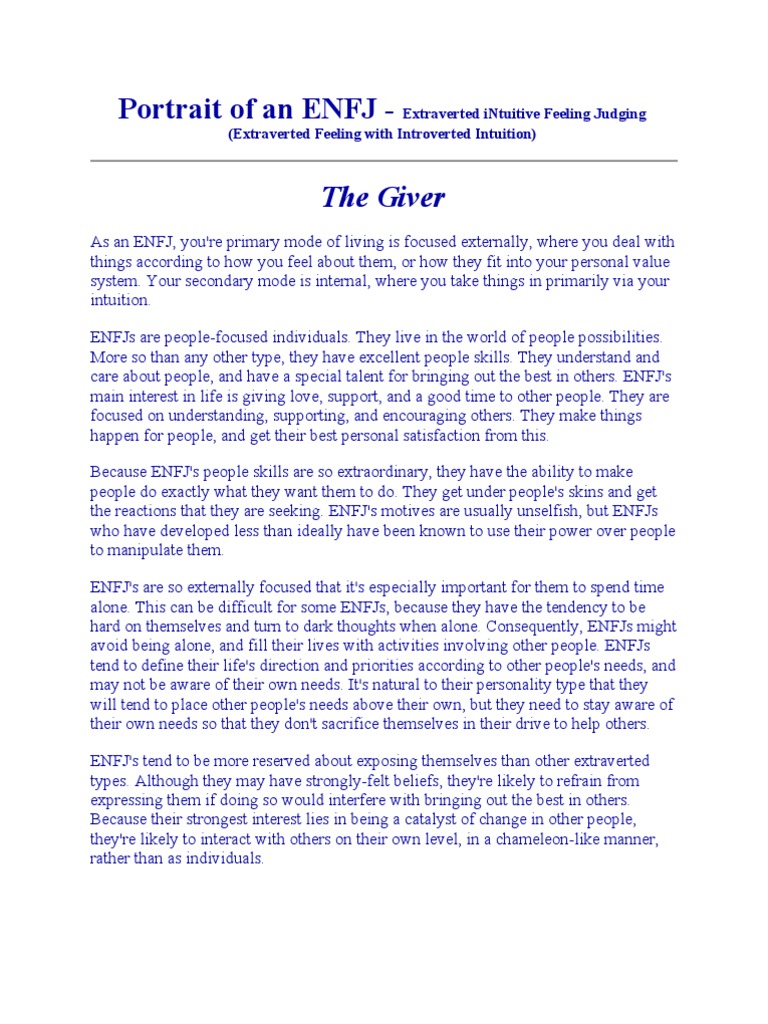 Portrait of An ENFJ | PDF | Personality Type | Extraversion And ...