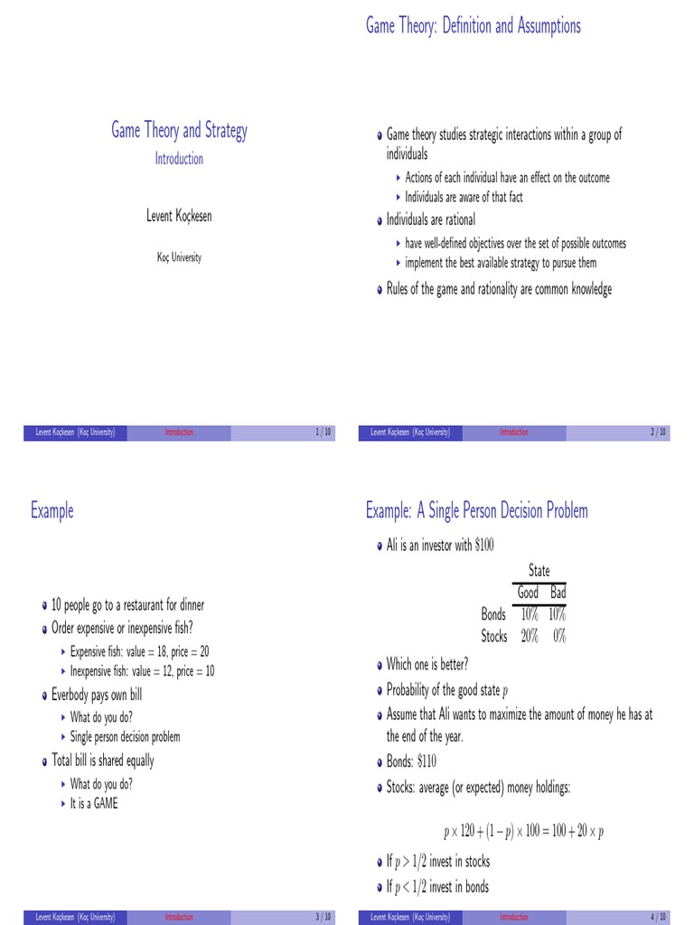 Game Theory: An Introduction to Key Concepts and Examples | PDF ...