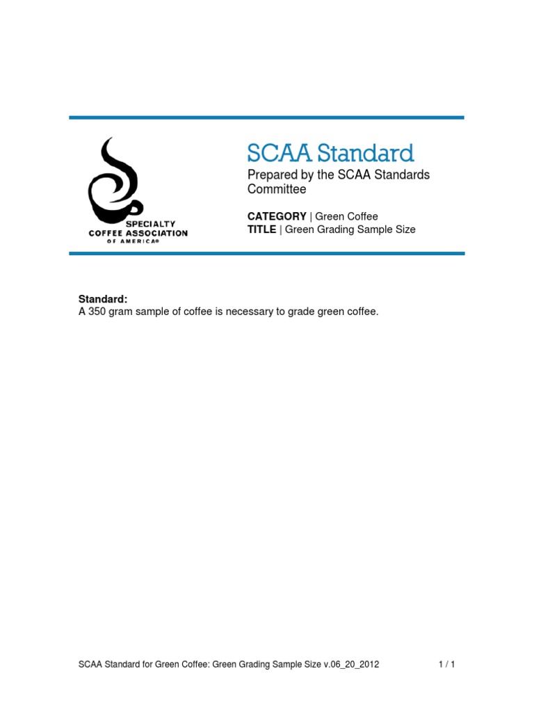 SCAA Standard for Green Coffee Sample Size | PDF