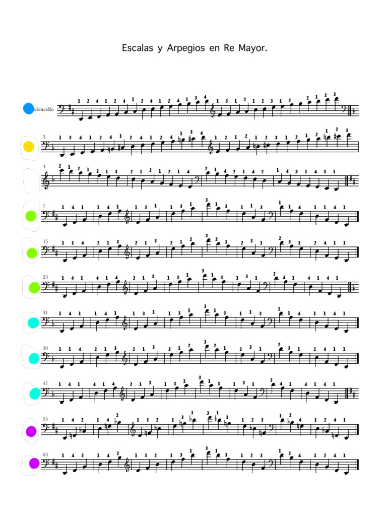 Escalas y Arpegios en Re Mayor.: Violoncello | PDF