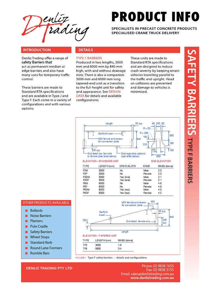 Type F Barrier Product Information Sheet | PDF | Transportation ...