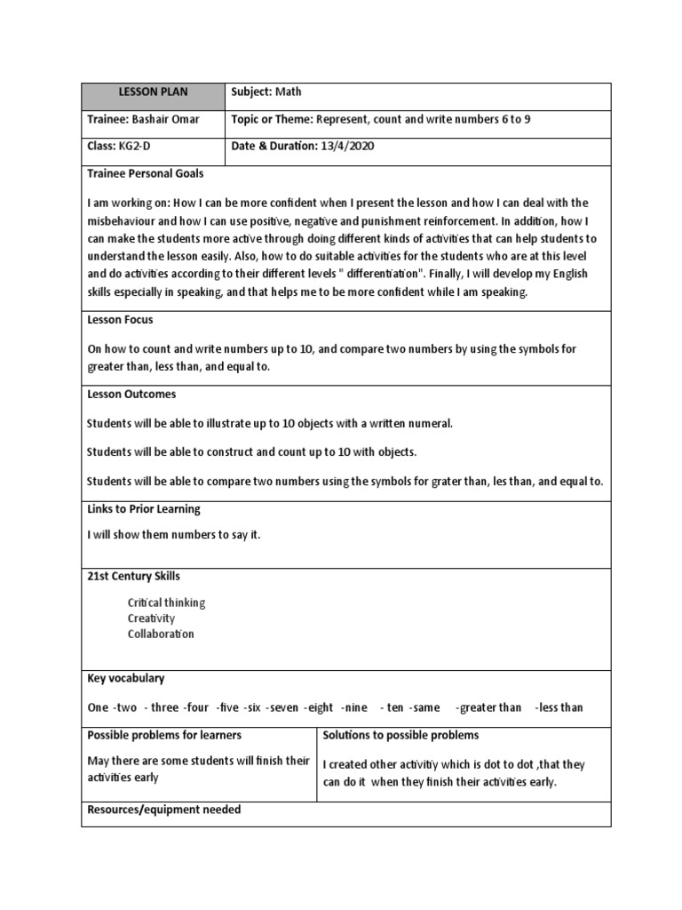 Numbers Lesson Plan 2 | PDF | Lesson Plan | Microsoft Power Point
