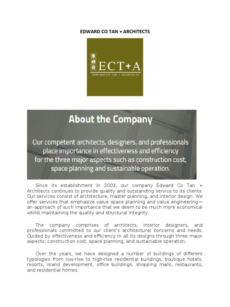 Edward Co Tan + Architects | PDF | Architect | Design
