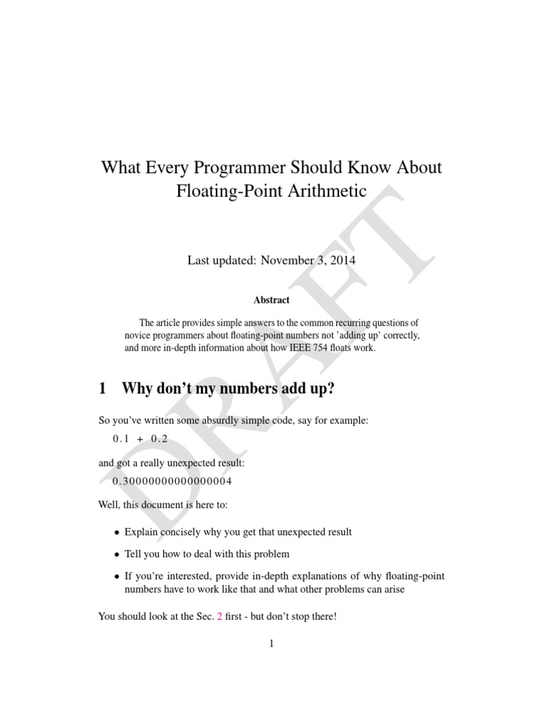 Draft: What Every Programmer Should Know About Floating-Point Arithmetic | PDF | Rounding ...