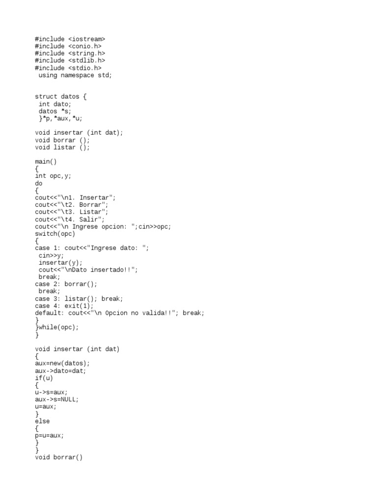 Manejo de Estructuras en C++: Cola Simple | PDF