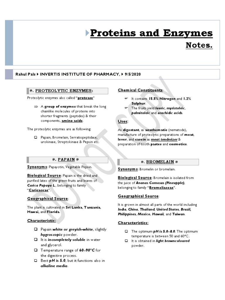 Proteins & Enzymes Notes PDF | PDF | Molecular Biology | Biochemistry