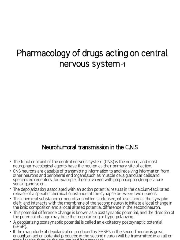 Pharmacology of Drugs Acting On Central Nervous System 1st (Mam) PDF ...