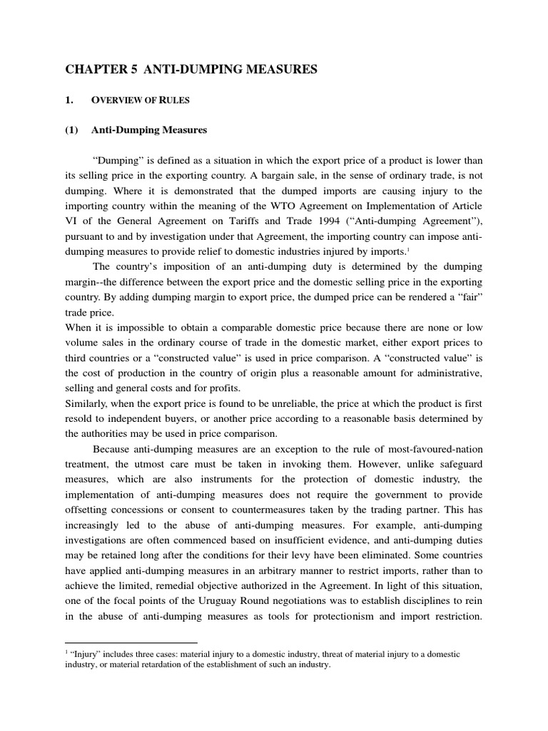 Chapter 5 Anti-Dumping Measures: Verview of Ules | PDF | Dumping (Pricing Policy) | World Trade ...
