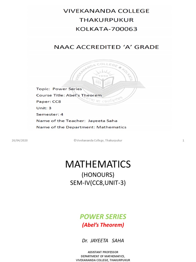 Abels Theorem Mathematics Pdf