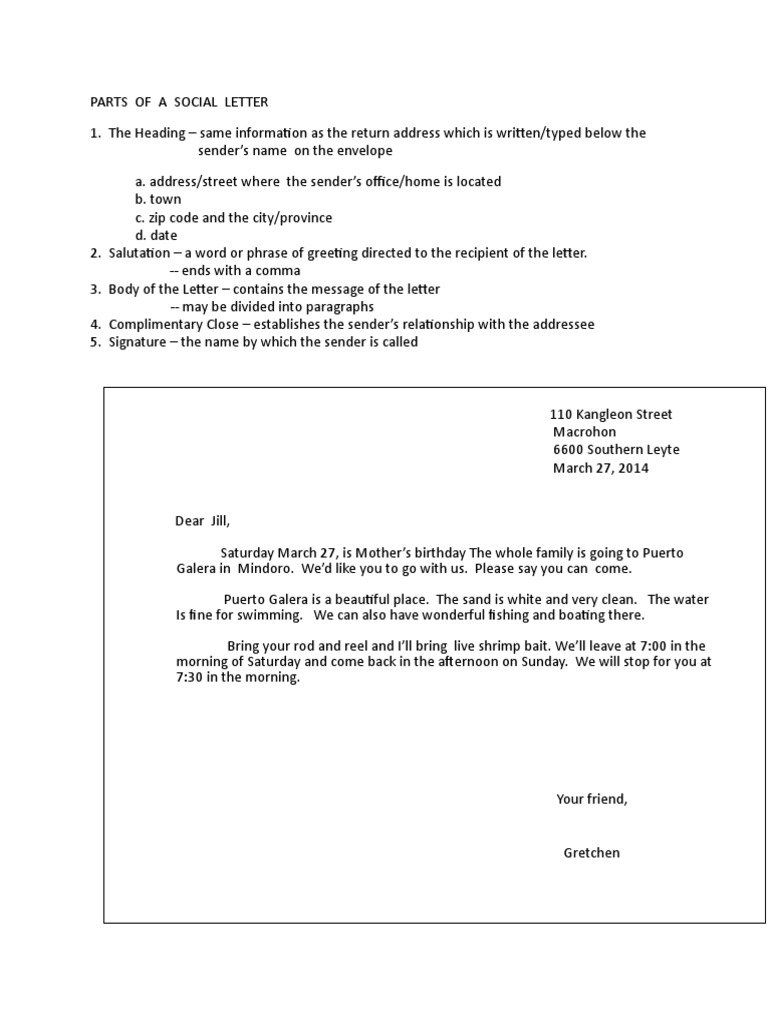 Parts of Social and Business Letters | PDF | Written Communication ...