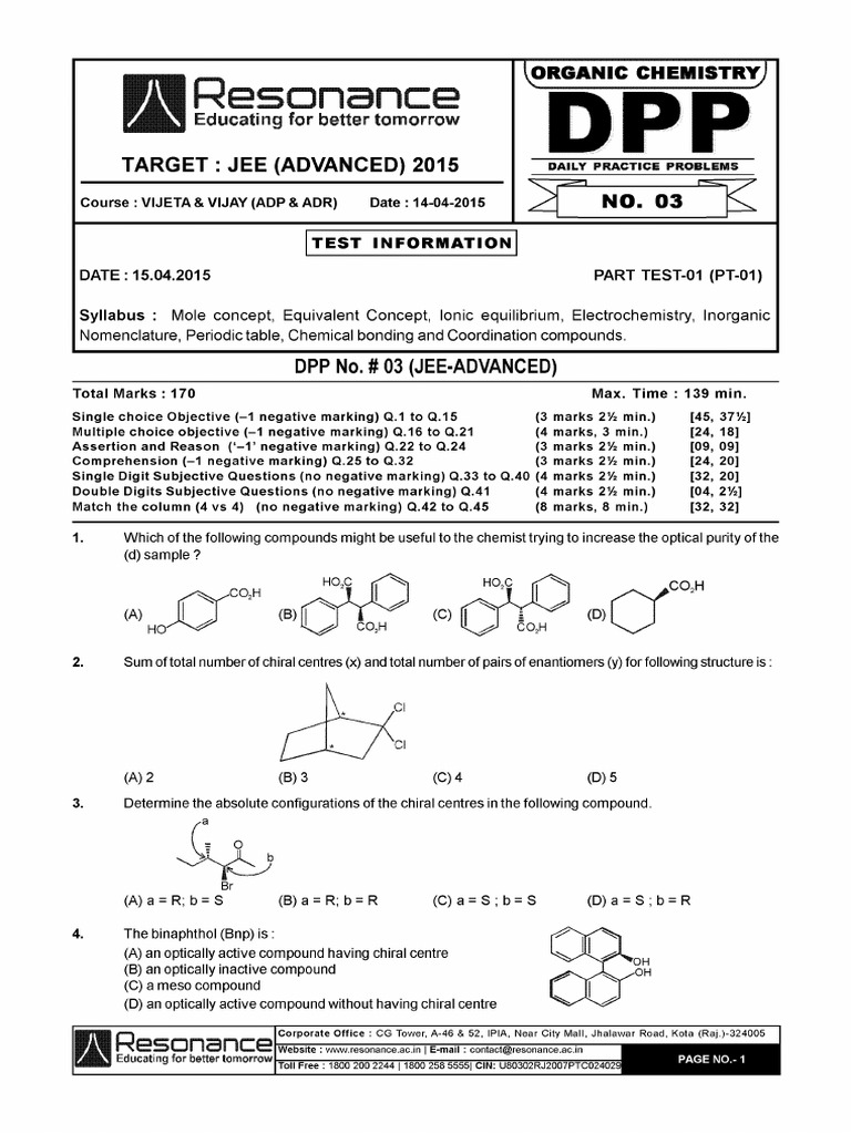 Chemistry DPP PDF | PDF