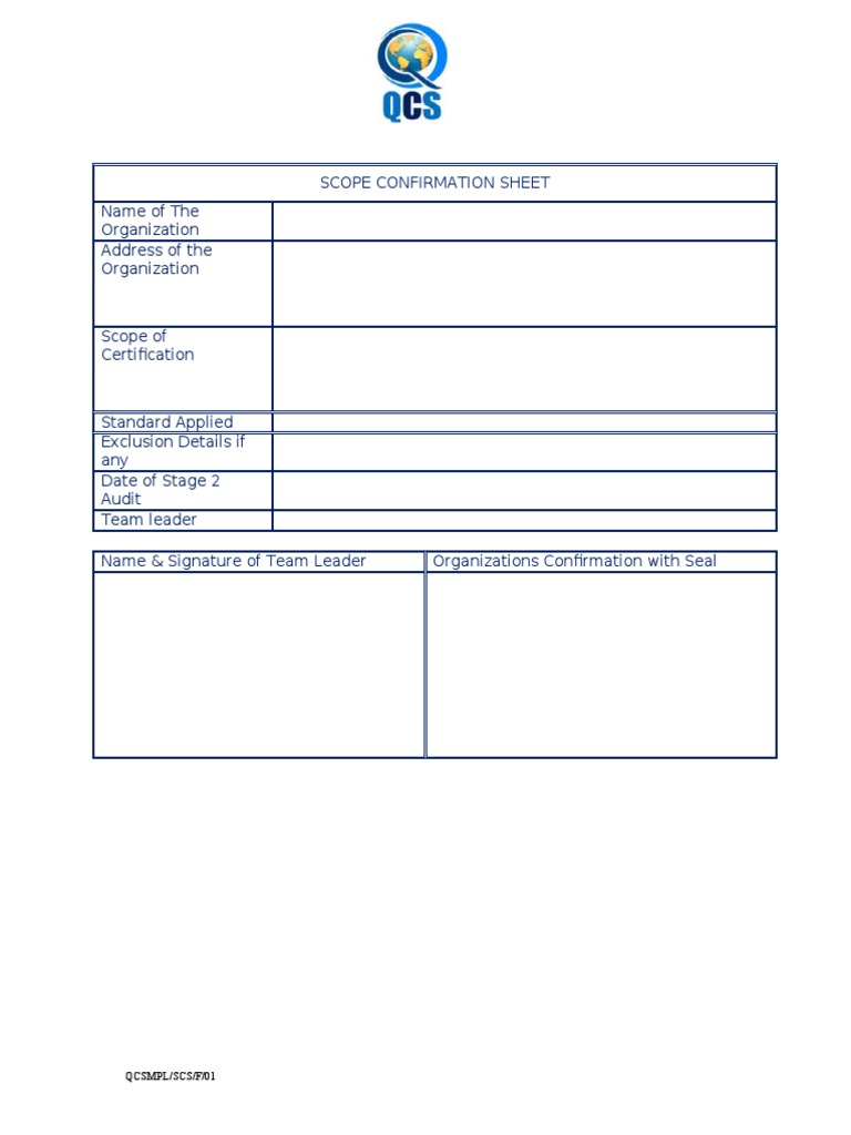 Scope Confirmation Sheet Details | PDF