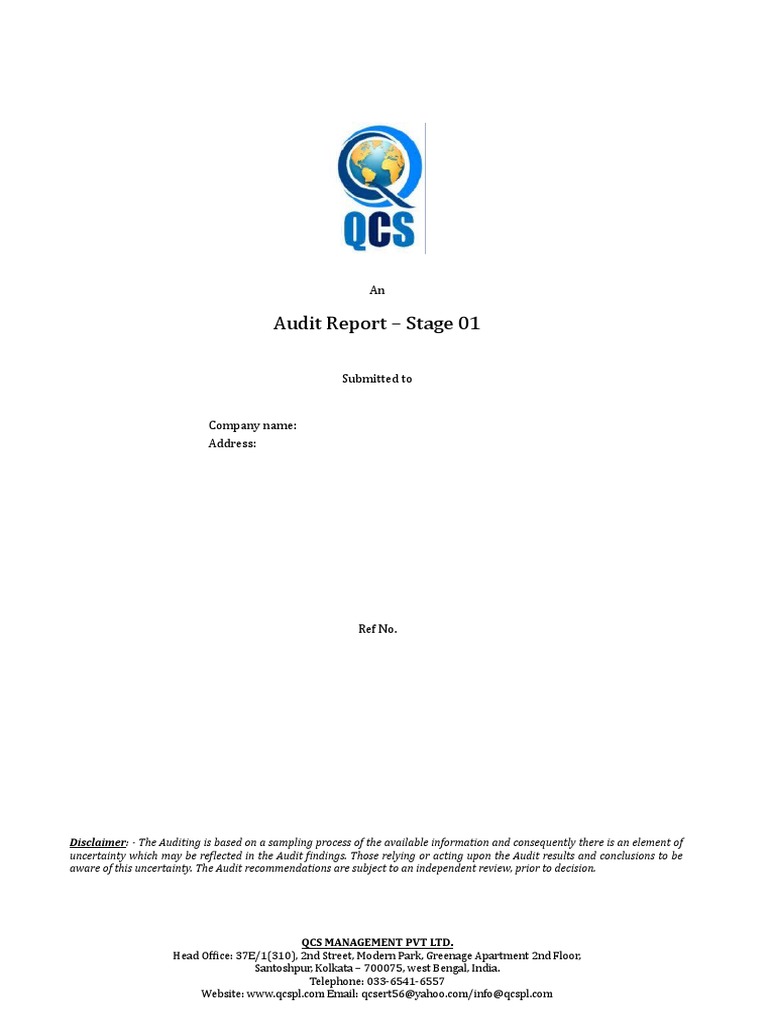 Stage 1 Audit Report | PDF | Auditor's Report | Audit