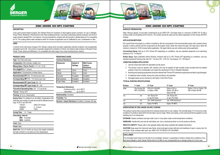 Zinc Anode 304 NPC Coating | PDF | Paint | Zinc
