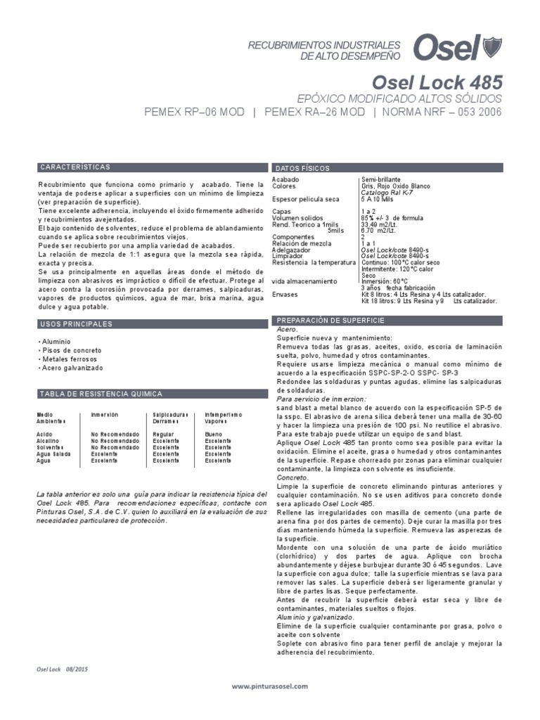 Osel Lock 485 | PDF | Revestimiento | Agua