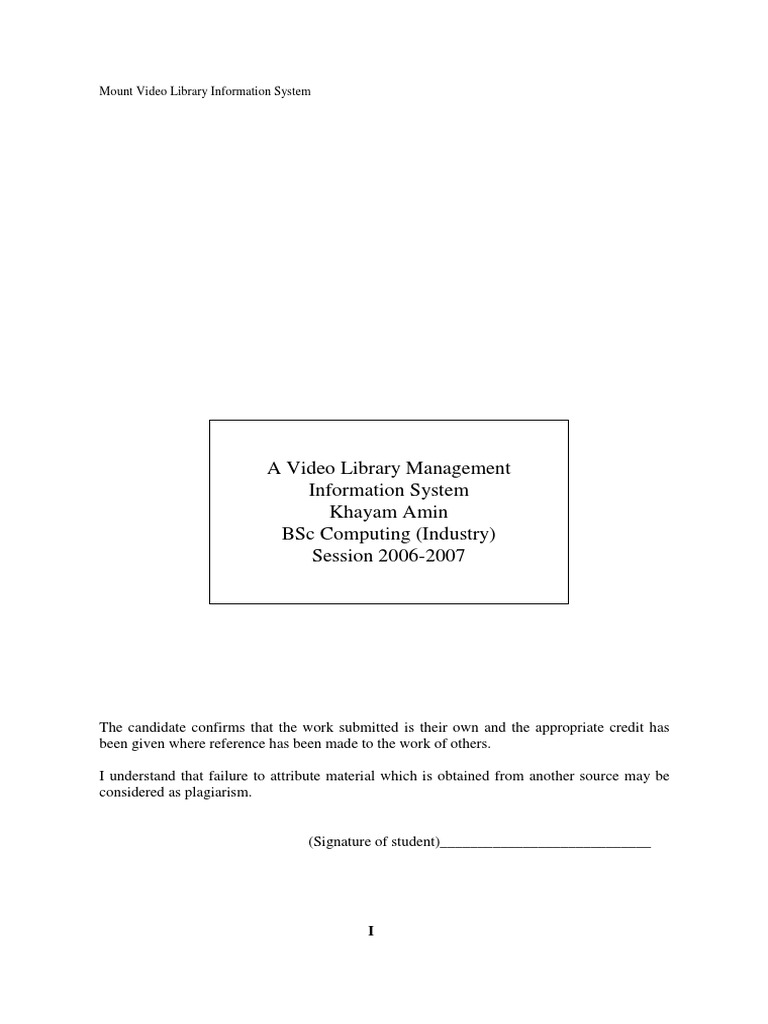 Video Library Management System Project Report | Download Free PDF ...