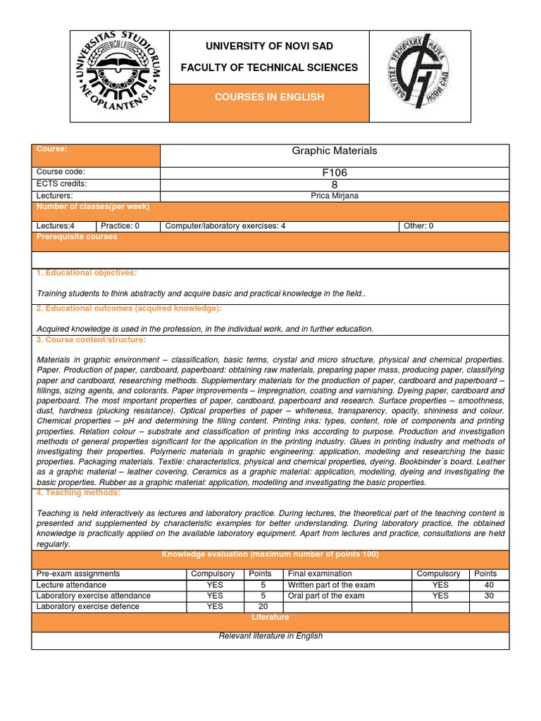 Course Description - Graphic Materials PDF | PDF | Paperboard | Paper