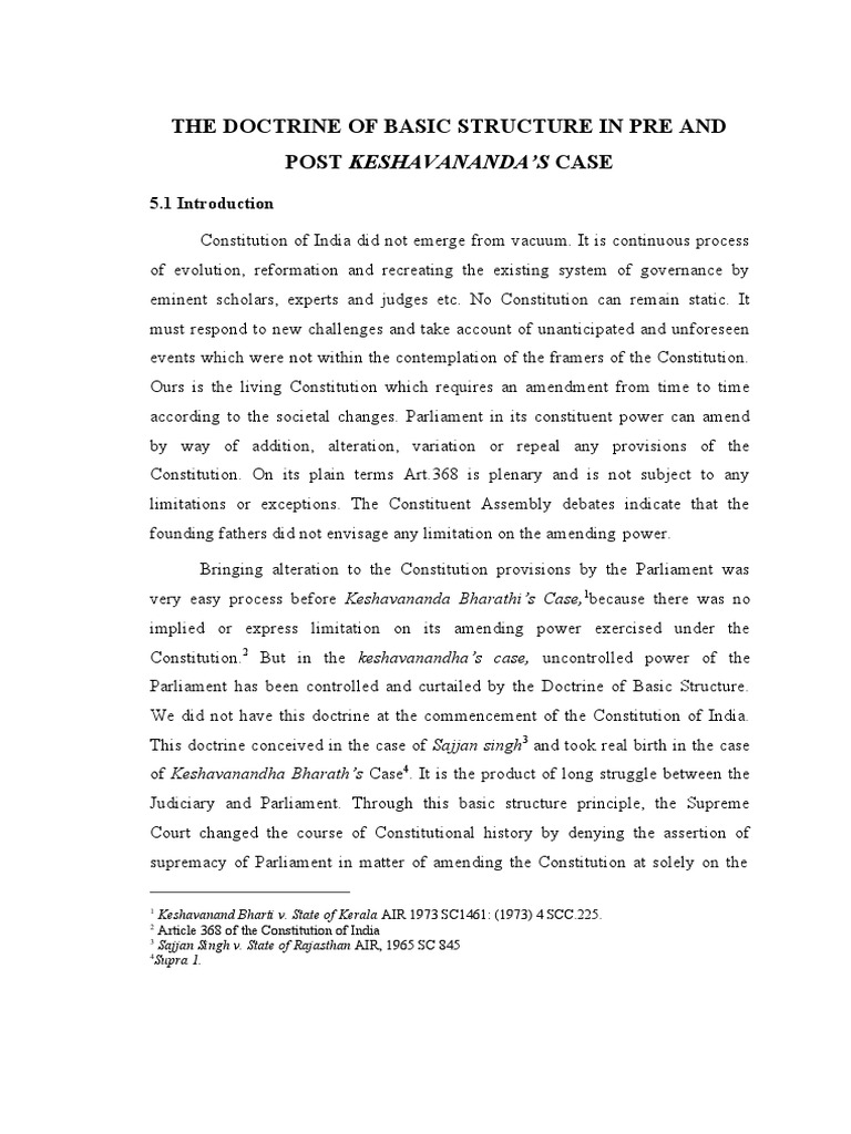 The Doctrine of Basic Structure in Pre and Post Keshavananda | Download ...