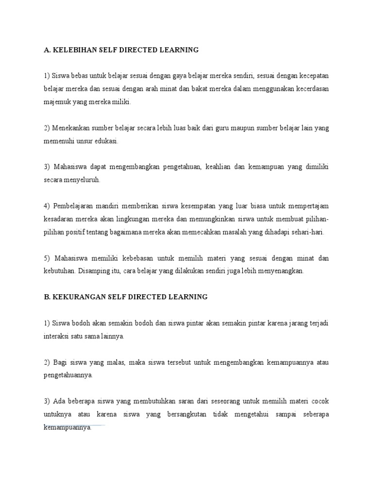Kelebihan dan Kekurangan Self Directed Learning | PDF | Ilmu Sosial