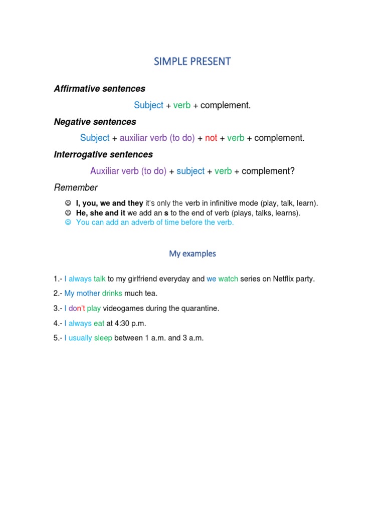 Simple Present: Affirmative Sentences | PDF