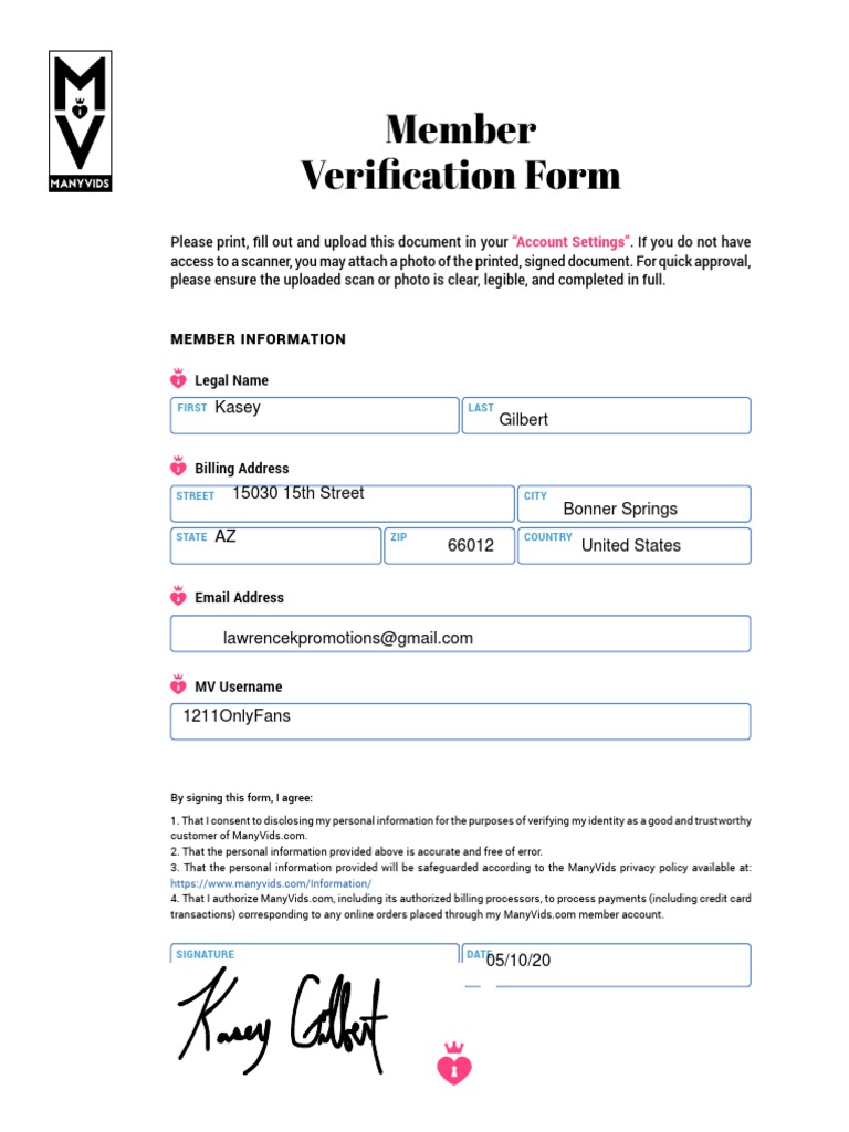 ManyVids Member Verification Form | PDF | Politics