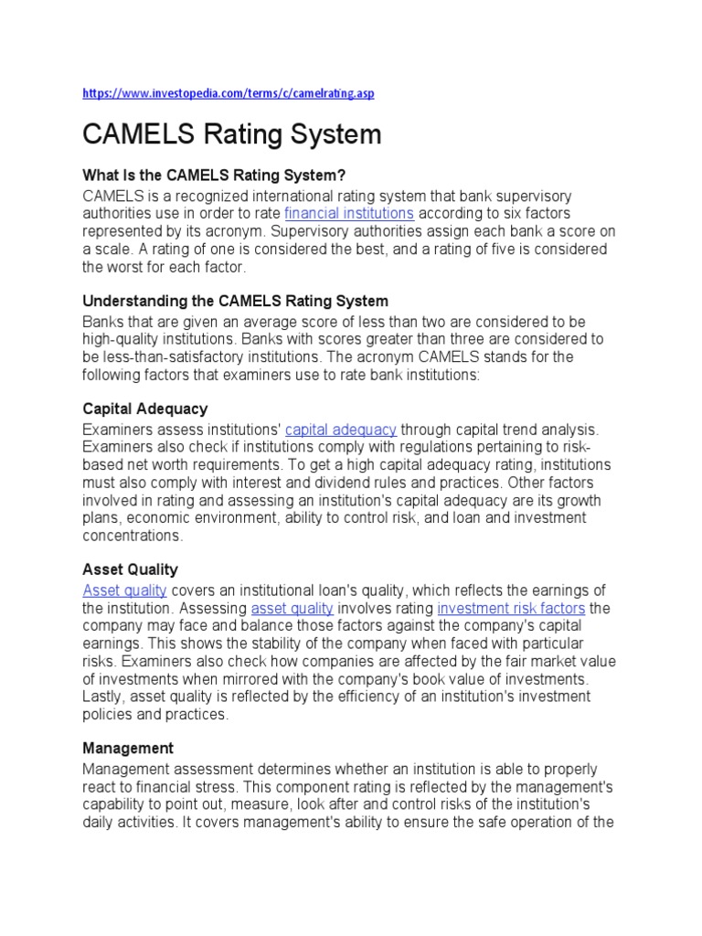 What Is The CAMELS Rating System? | PDF | Market Liquidity | Financial ...