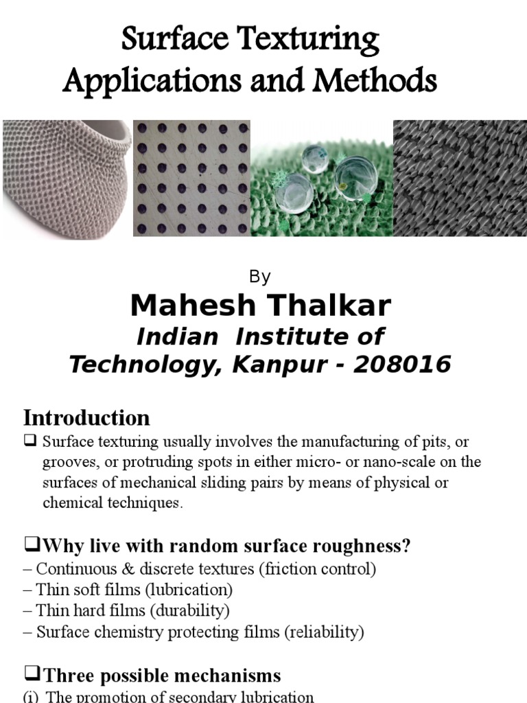 Surface Texturing-Applications and Methodes | PDF | Wear | Chemical ...