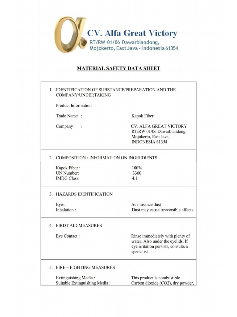 MSDS Cv. Alfa Great Victory | PDF