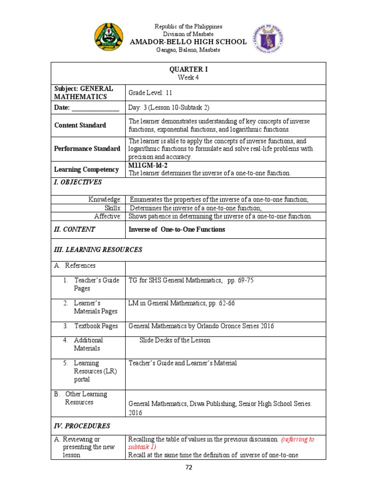 Week 4 Day 3 (Lesson 10-Subtask 2) | PDF | Function (Mathematics ...