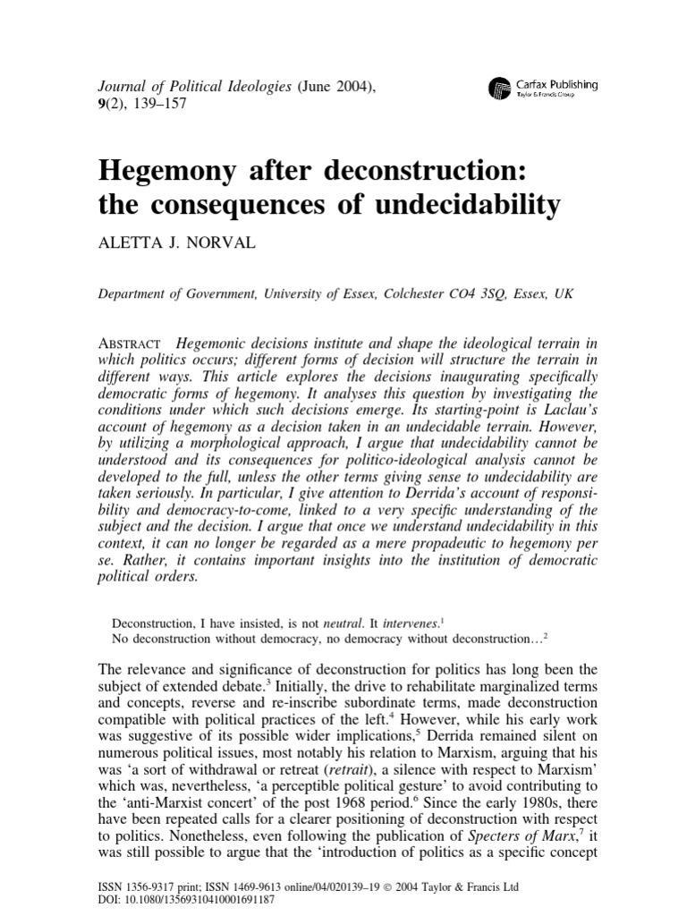 ANorval Hegemony After Deconstruction | PDF | Deconstruction | Jacques Derrida
