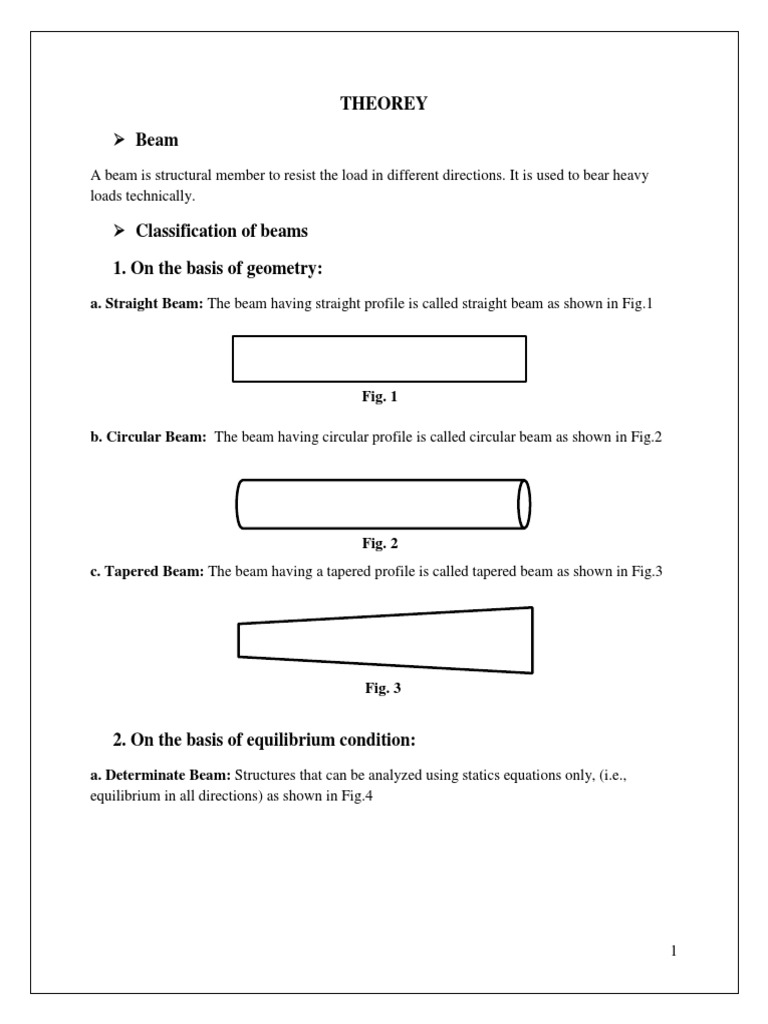 Classification of Beams by Geometry, Equilibrium, Cross-Section and ...