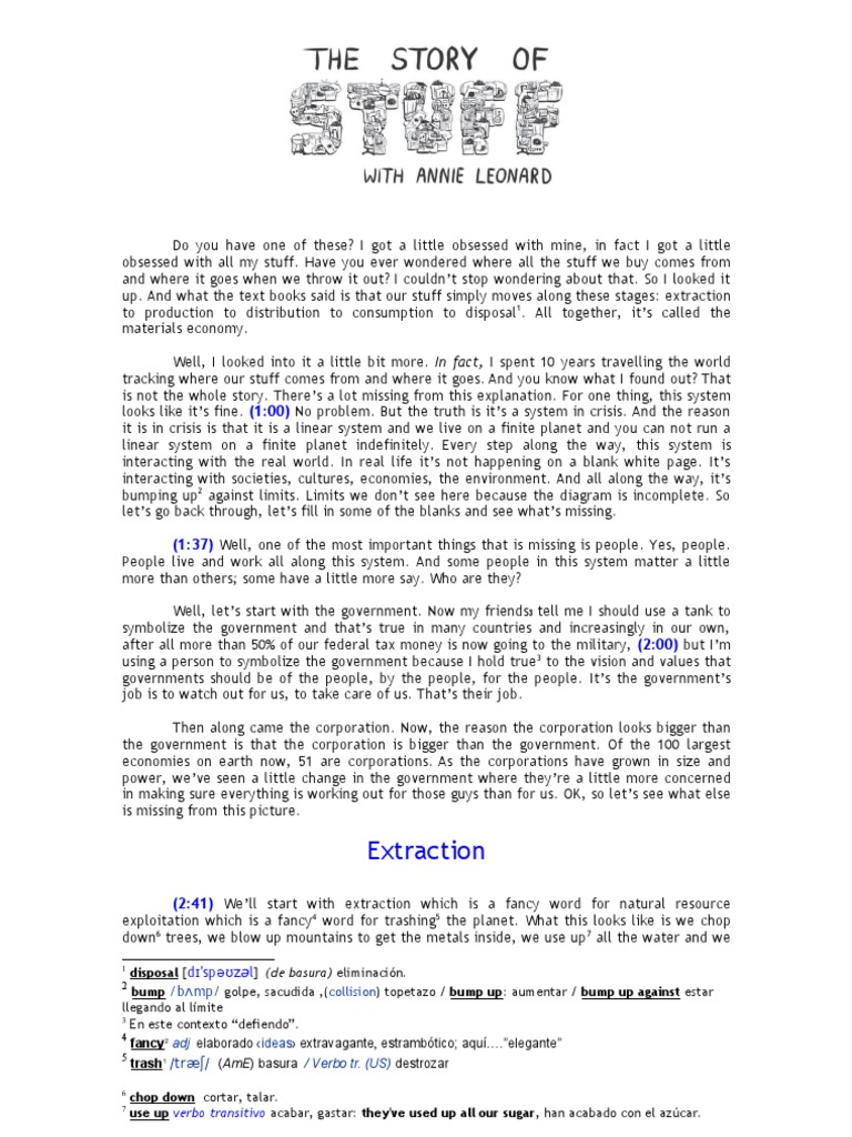 Story of Stuff - Vocabulary Only | PDF | Recycling | Toxicity