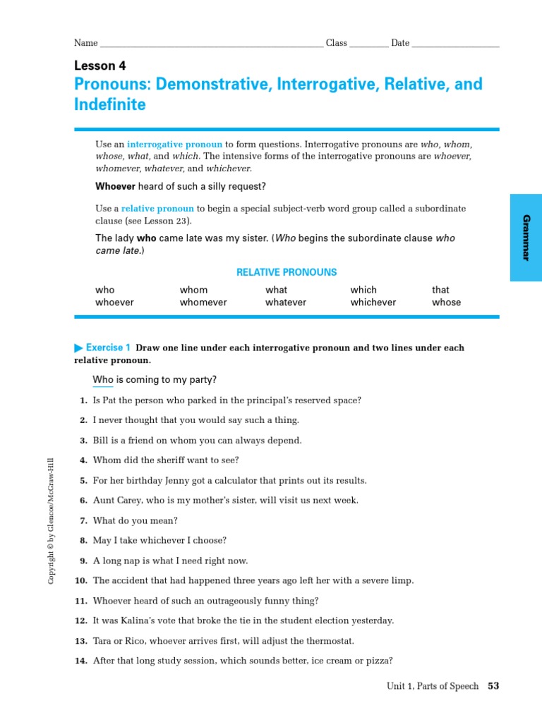 Pronouns: Demonstrative, Interrogative, Relative, and Indefinite | PDF ...