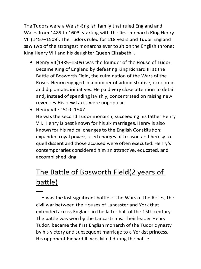 The Battle of Bosworth Field (2 Years of Battle) | PDF | House Of Tudor ...