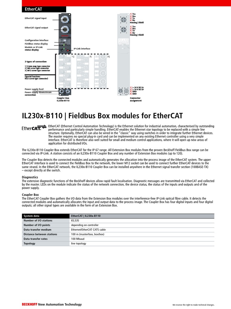 IL230x-B110 Fieldbus Box Modules For EtherCAT | PDF | Network Topology ...